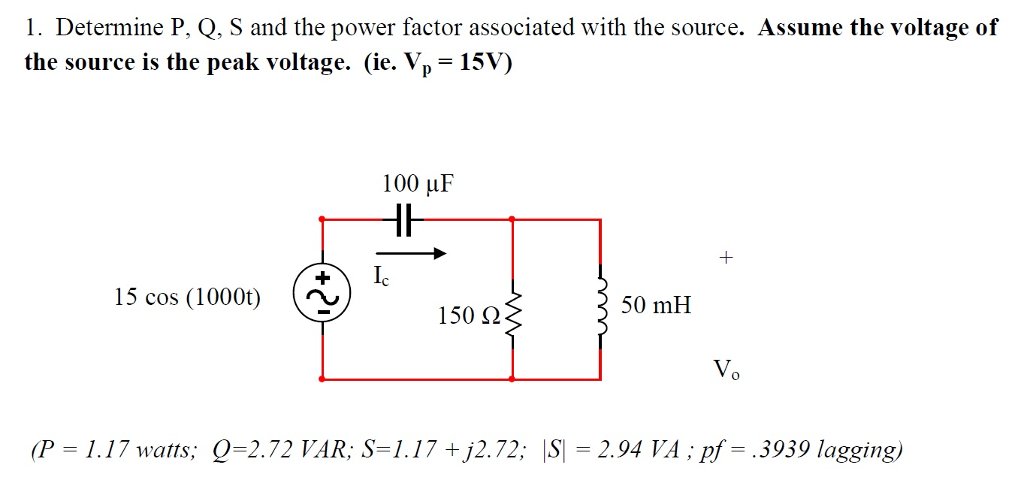 Solved 1. Determine P, Q, S and the power factor associated | Chegg.com