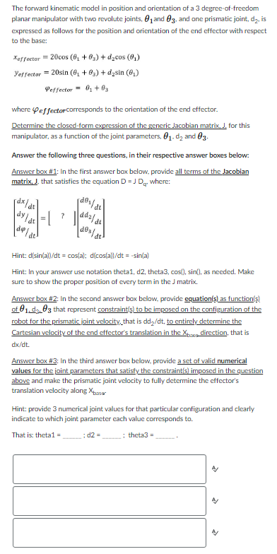 The forward kinematic model in position and | Chegg.com