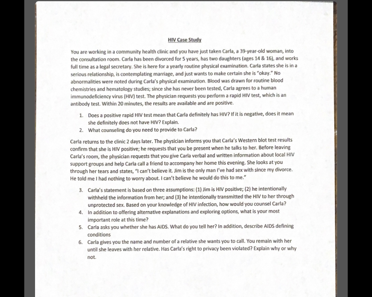 Solved HIV Case Study You are working in a community health | Chegg.com