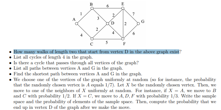 Solved - How many walks of length two that start from vertex | Chegg.com