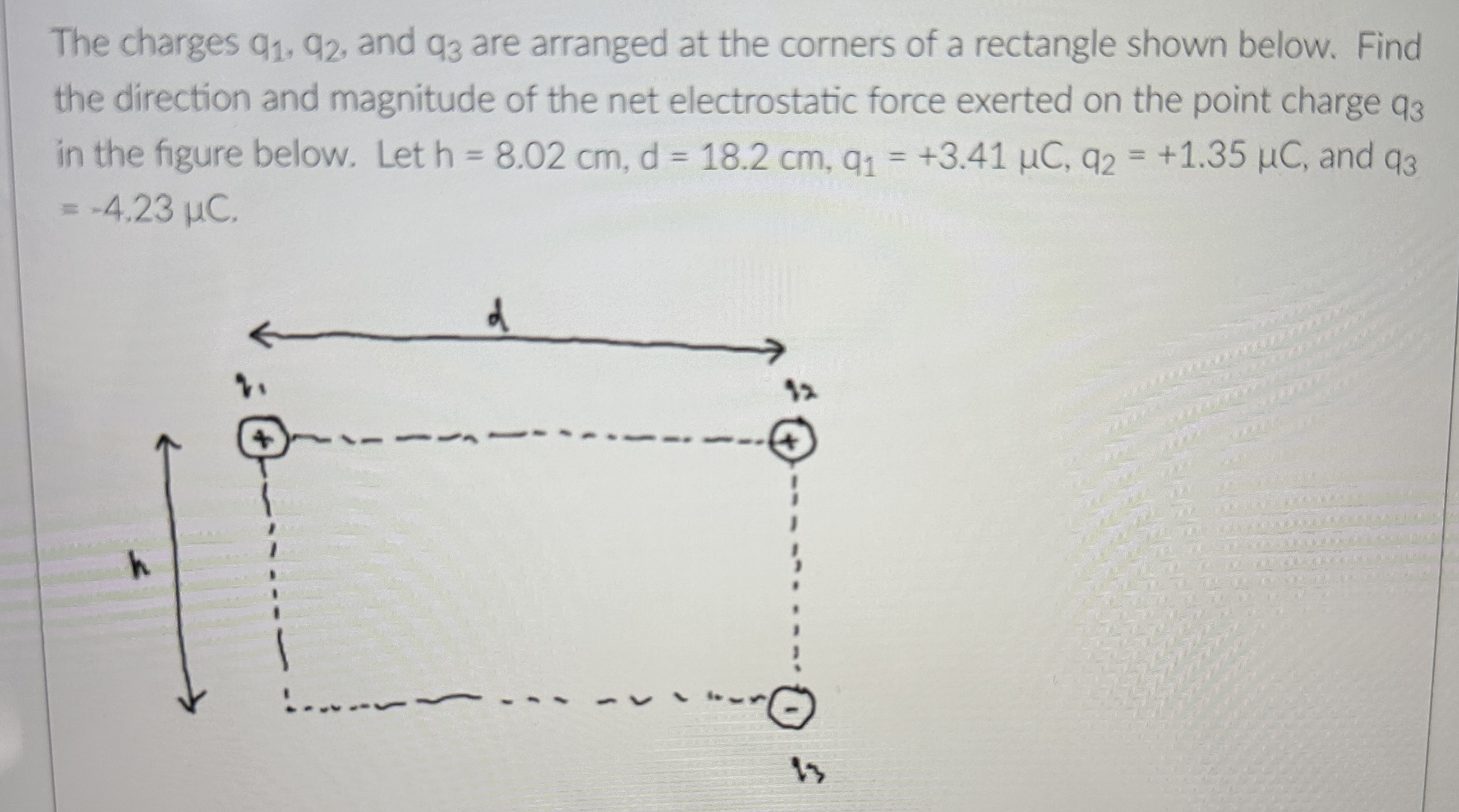 Solved The charges q1,q2, and q3 are arranged at the corners | Chegg.com