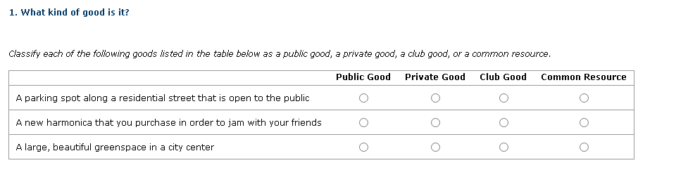 Solved 1. What kind of good is it? Classify each of the | Chegg.com