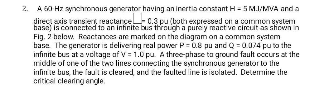 Solved 2. A60−Hz synchronous generator having an inertia | Chegg.com
