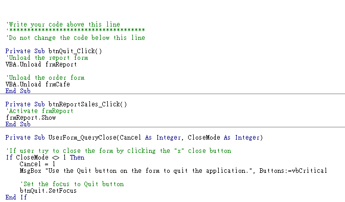 Tasks: The Userforms frmCafe and frmReport in | Chegg.com