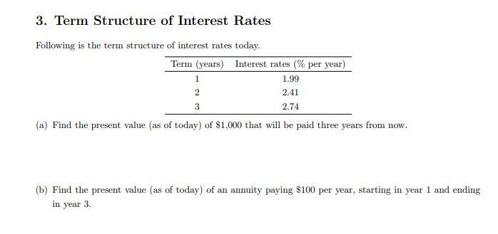 Solved 3. Term Structure of Interest Rates Following is the | Chegg.com