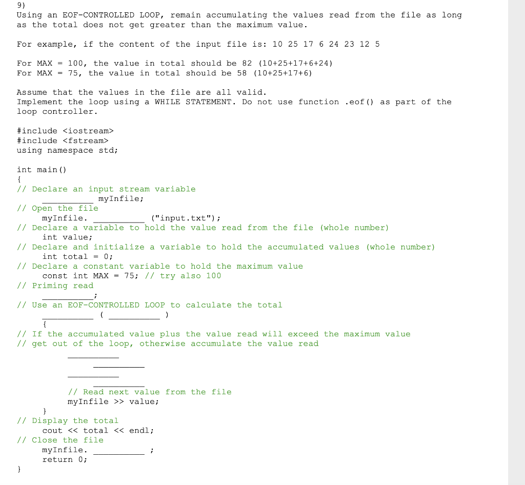 Solved 9) Using an EOF-CONTROLLED LOOP, remain accumulating | Chegg.com