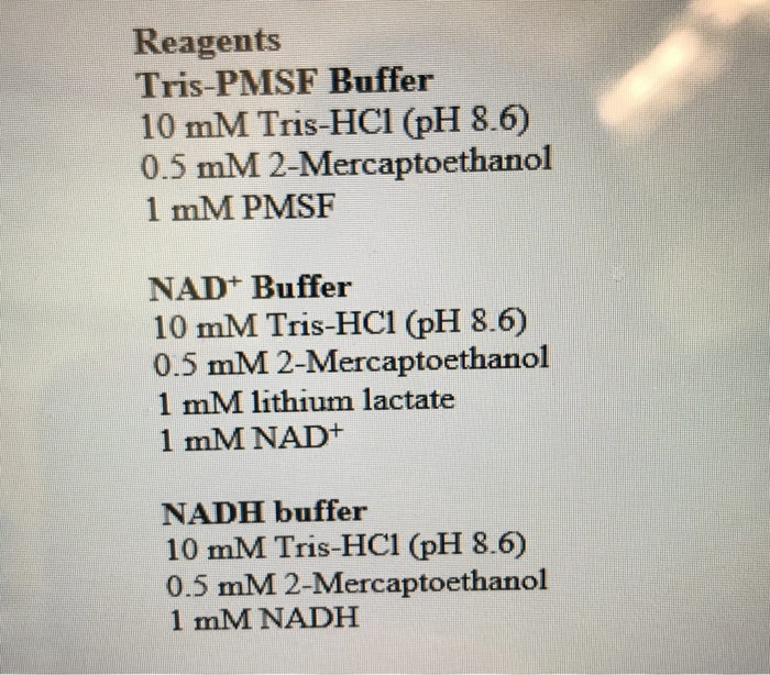 Solved Reagents Tris Pmsf Buffer 10 Mm Tris Hc1 Ph 8 6 0 5