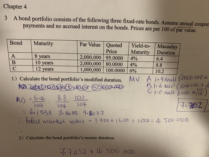 Solved Chapter 4 3 A bond portfolio consists of the | Chegg.com