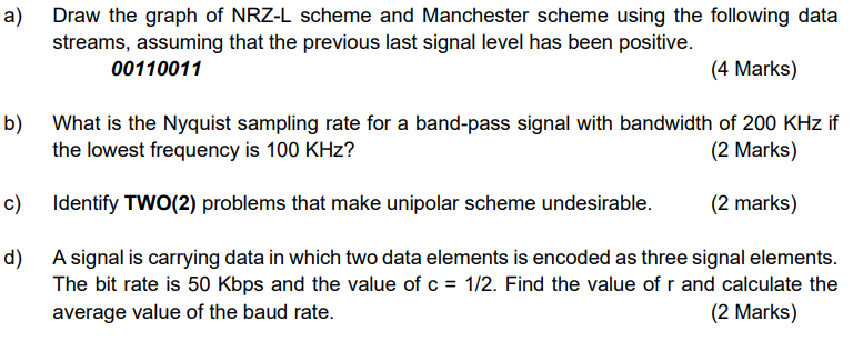 Solved 1) Draw the graph of NRZ-L scheme and Manchester | Chegg.com