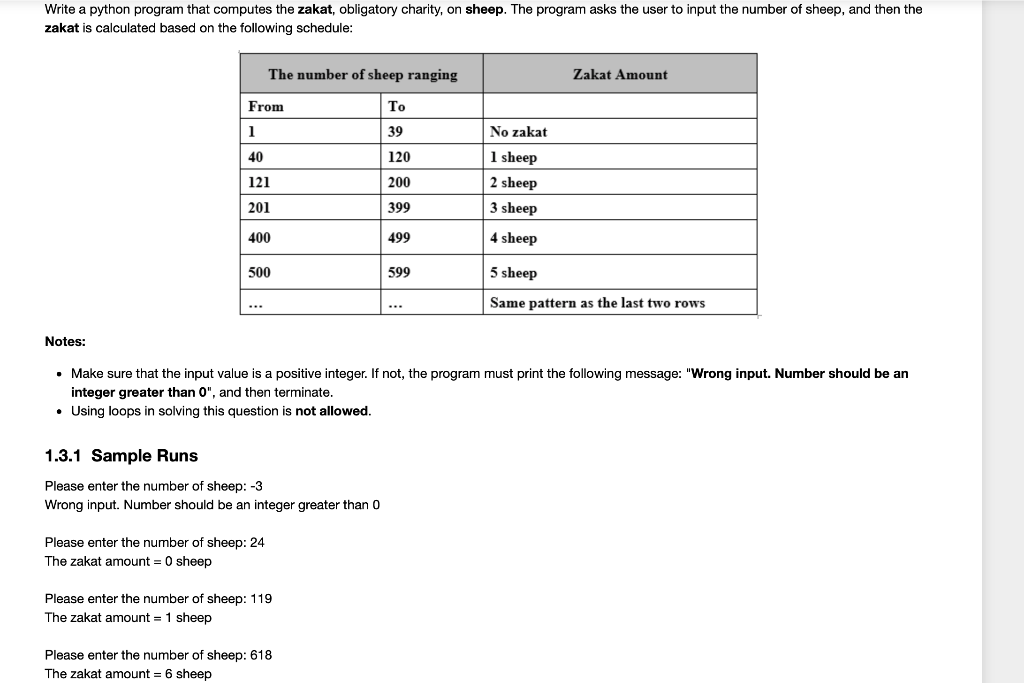 Solved Write a python program that computes the zakat, | Chegg.com