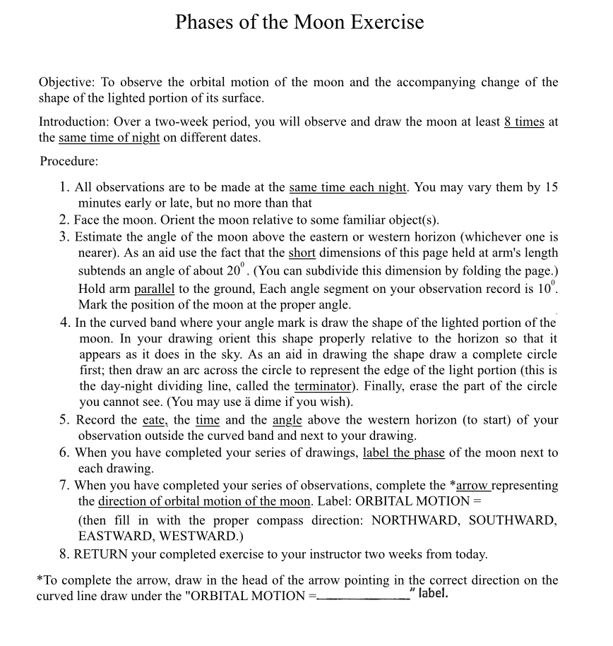 Phases of the Moon Exercise Objective: To observe the | Chegg.com