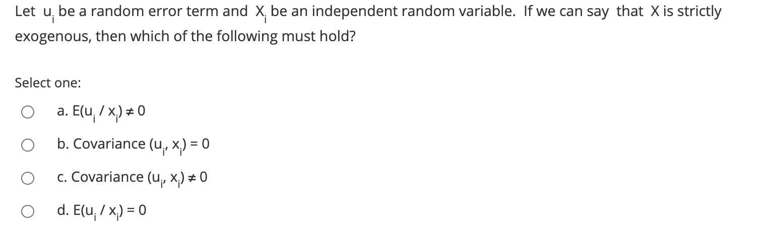 Solved Let u be a random error term and X, be an independent | Chegg.com