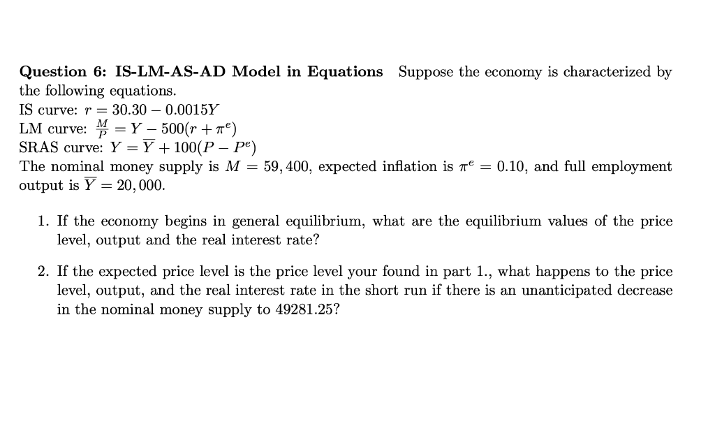 Solved Question 6 Is Lm As Ad Model In Equations Suppose