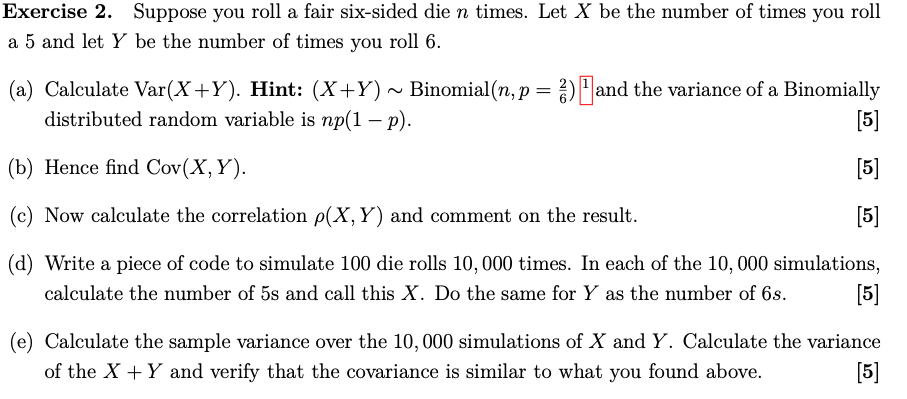 Solved Exercise 2. Suppose you roll a fair six-sided die n | Chegg.com