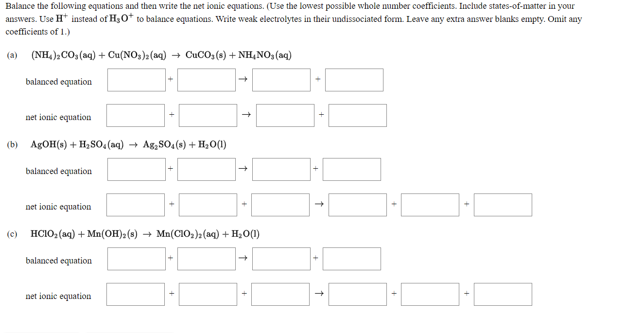 Solved Balance the following equations and then write the | Chegg.com