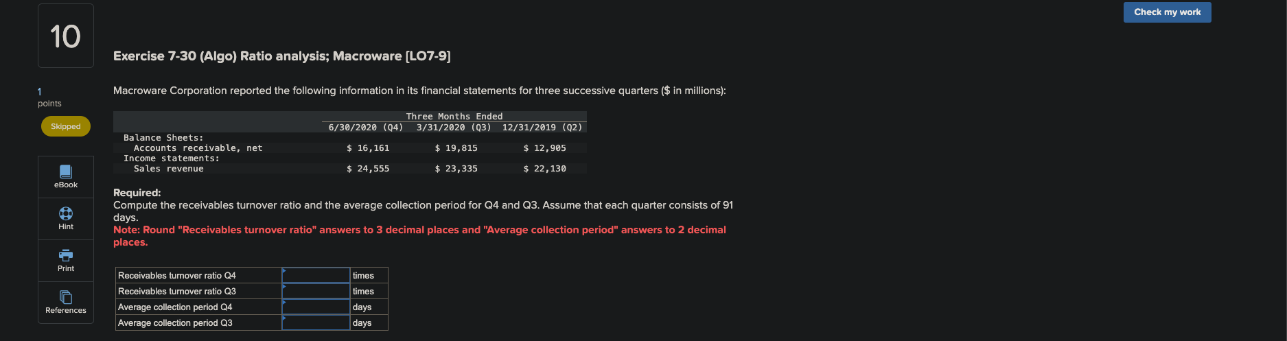 Solved Exercise 7-30 (Algo) Ratio analysis; Macroware | Chegg.com