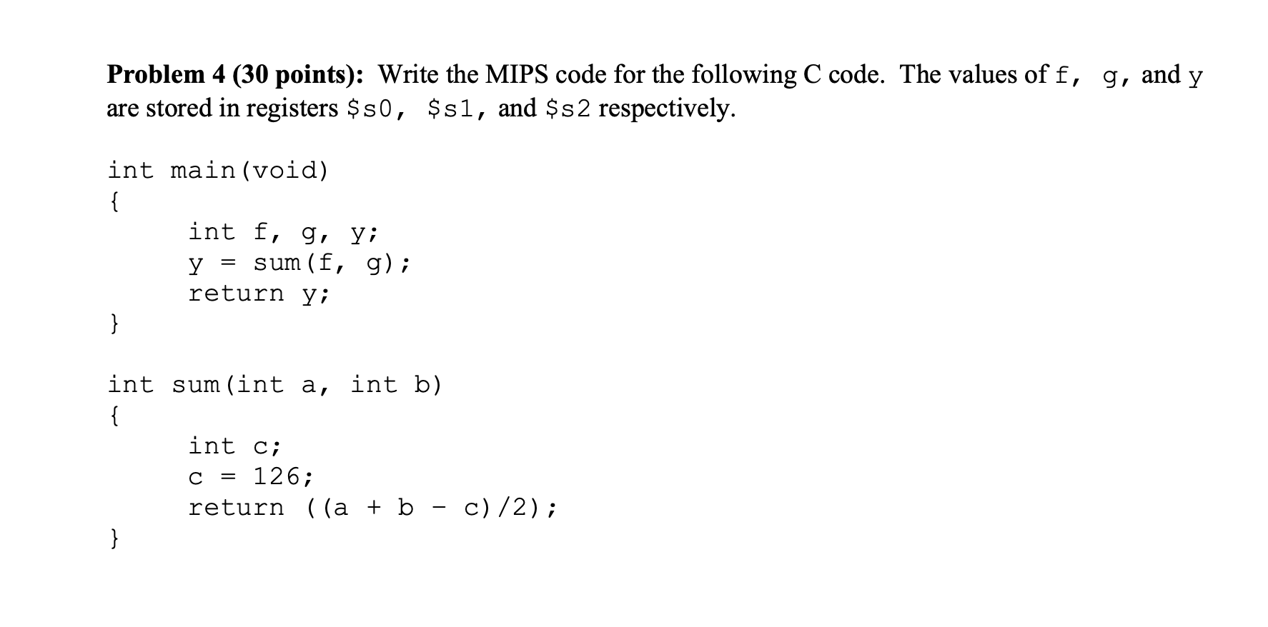 Solved Problem 4 30 Points Write The Mips Code For The