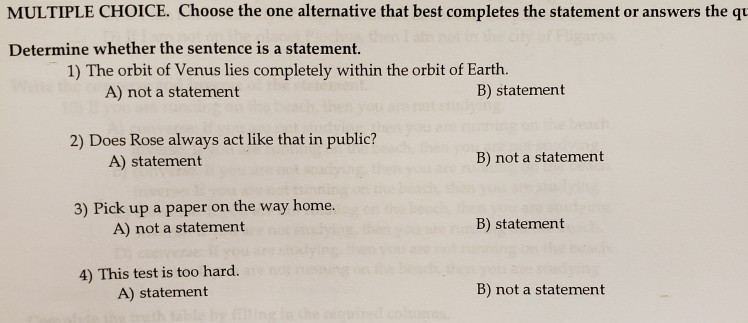 Solved MULTIPLE CHOICE. Choose the one alternative that best | Chegg.com