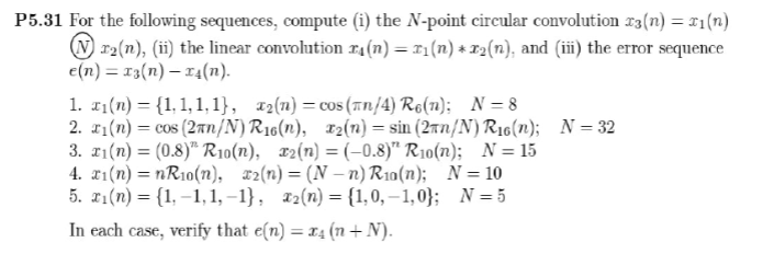 Solved 5.31 For the following sequences, compute (i) the | Chegg.com