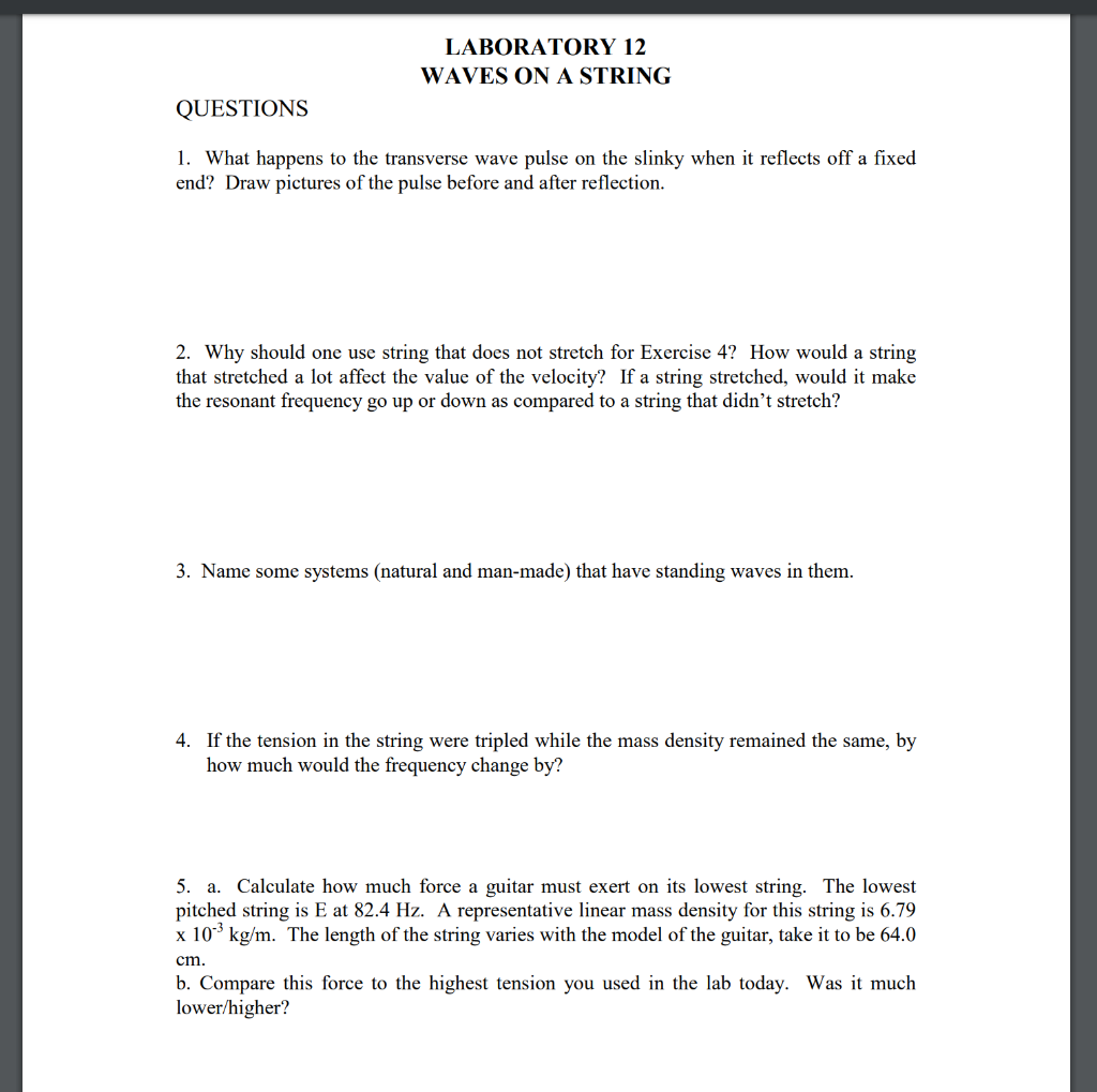 Solved LABORATORY 12 WAVES ON A STRING QUESTIONS 1. What | Chegg.com