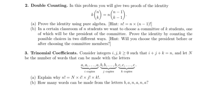 Solved 2. Double Counting. In this problem you will give two | Chegg.com
