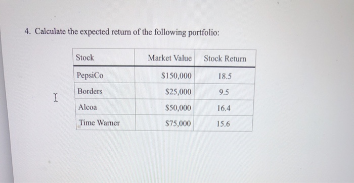 Solved 4. Calculate the expected return of the following | Chegg.com