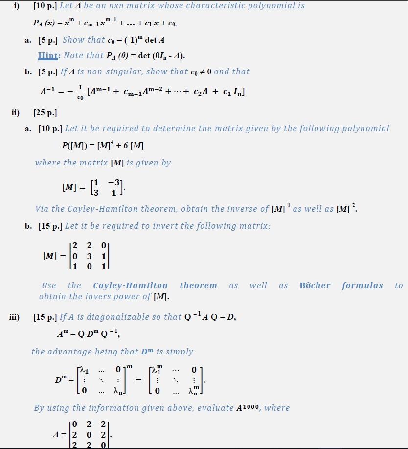 Solved i) m-1 + ... [10 p.] Let A be an nxn matrix whose | Chegg.com