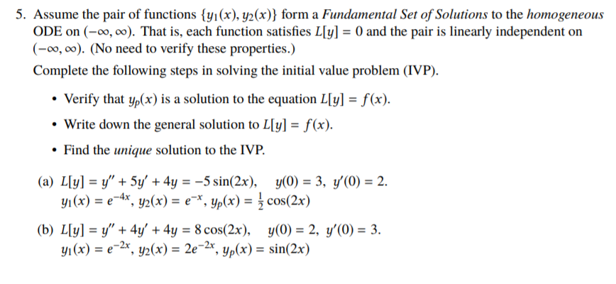 Solved 5. Assume the pair of functions {y1(x), y2(x)} form a | Chegg.com