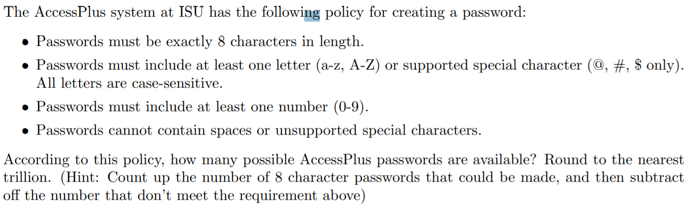 Solved The AccessPlus system at ISU has the following policy | Chegg.com