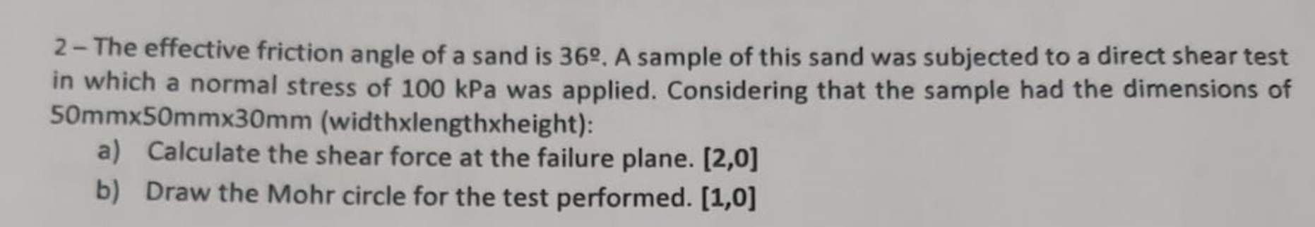 Solved 2 - The effective friction angle of a sand is 36\%. A | Chegg.com