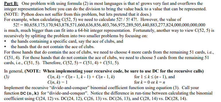 Solved Part B Starter Code: def DC(n,k): """ | Chegg.com