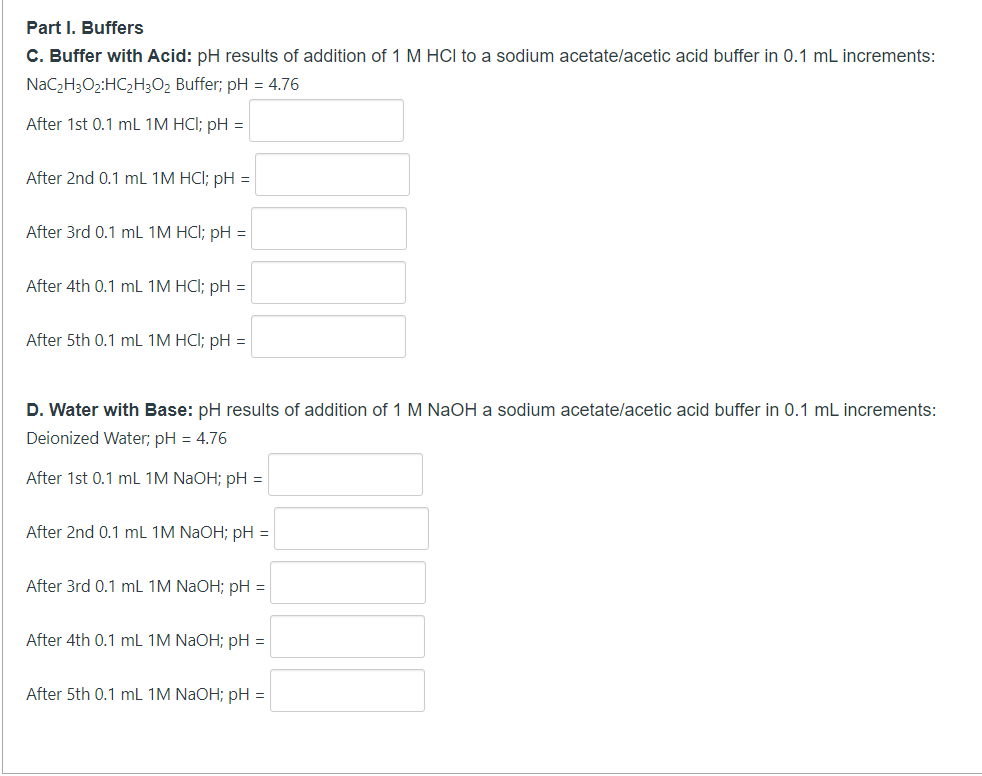 Solved Part I. Buffers C. Buffer with Acid: pH results of | Chegg.com