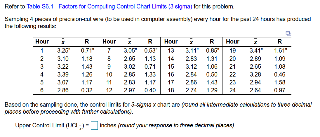 Solved Refer to Table 56.1 - Factors for Computing Control | Chegg.com
