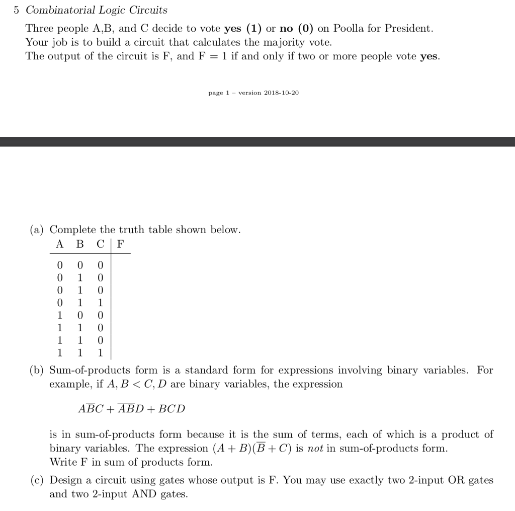 Solved 5 Combinatorial Logic Circuits Three people A,B, and | Chegg.com