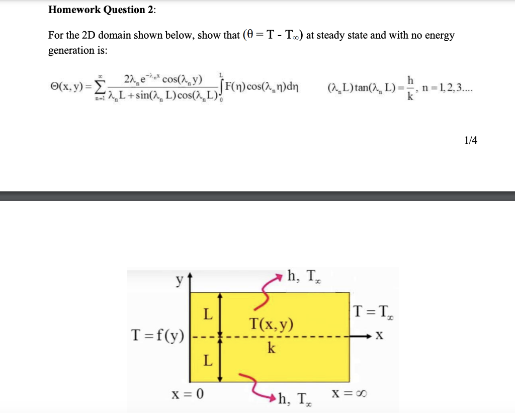 Solved For the 2D domain shown below, show that (θ=T−T∞) at | Chegg.com