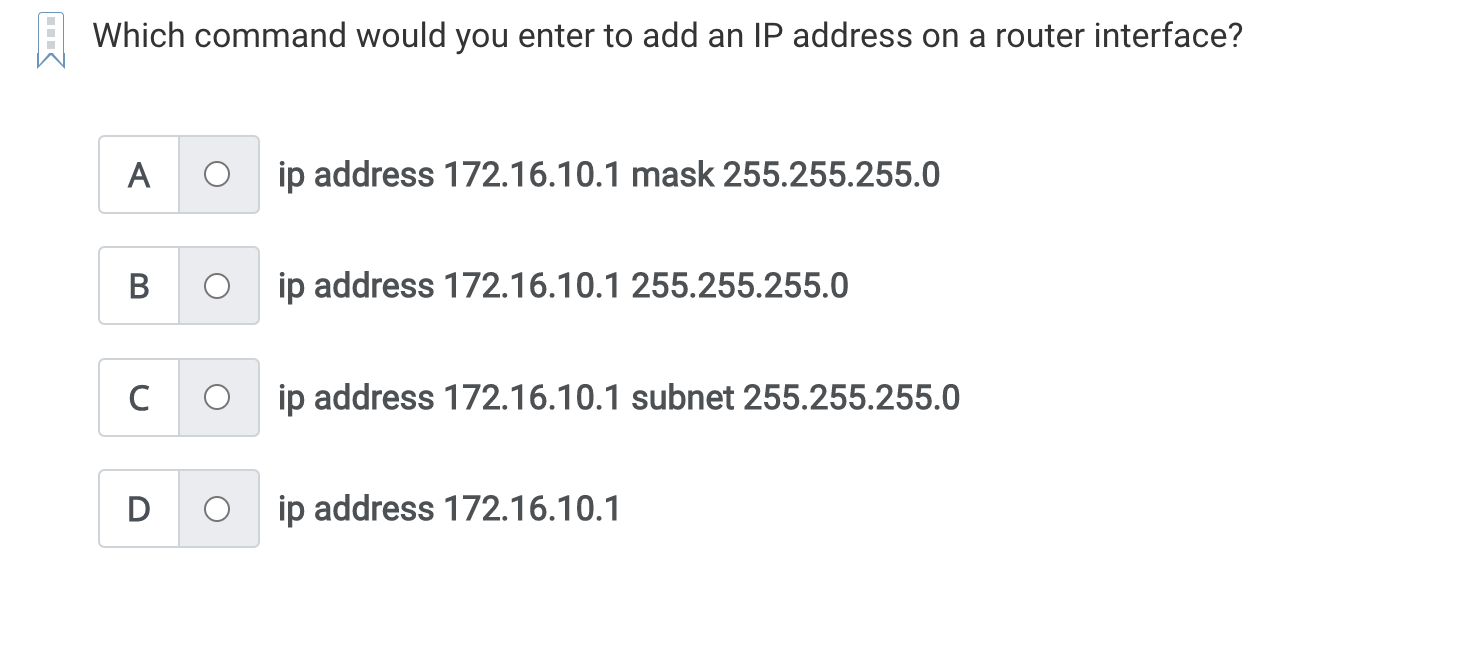 Solved Which command would you enter to add an IP address on | Chegg.com
