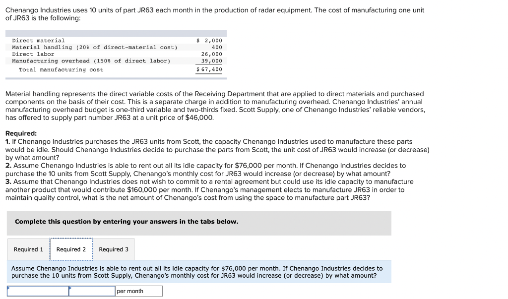 Solved Chenango Industries uses 10 units of part JR63 each | Chegg.com