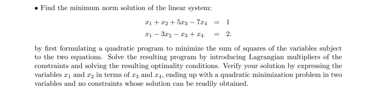 Find the minimum norm solution of the linear | Chegg.com