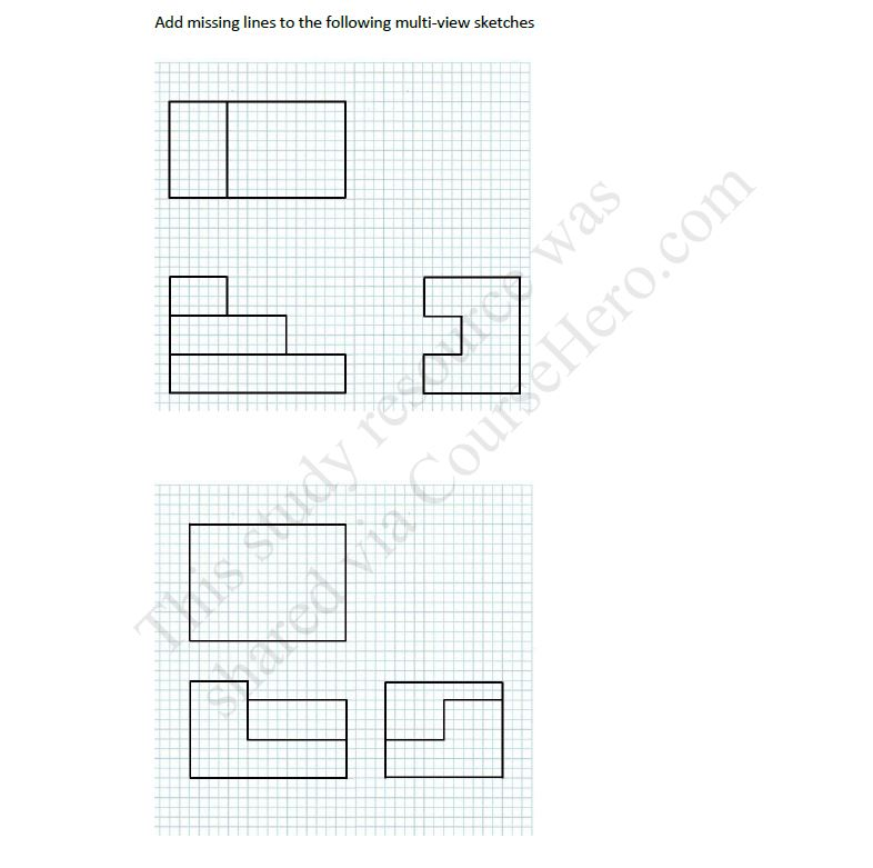Solved Add missing lines to the following multi-view | Chegg.com