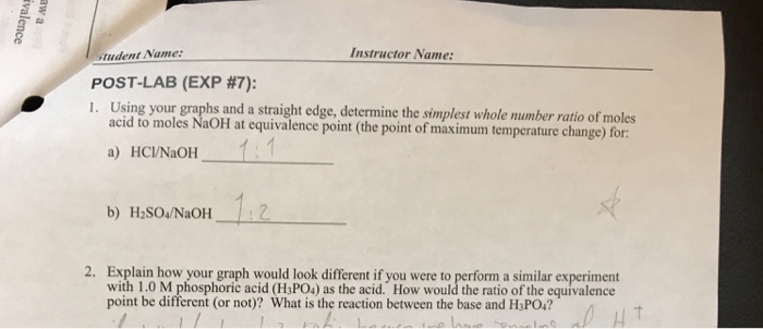 Instructor Name: tudent Name: POST-LAB (EXP #7): 1. | Chegg.com