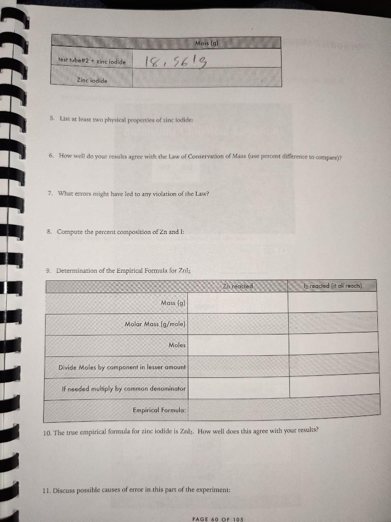 Solved LAB 5 WORKSHEET: SYNTHESIS AND DECOMPOSITION OF ZINC | Chegg.com