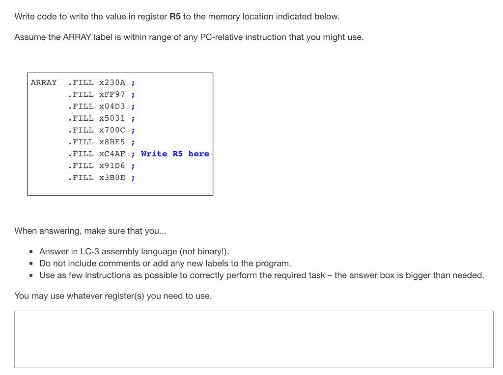 Solved Write code to write the value in register R5 to the | Chegg.com