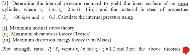 Solved Determine the internal pressure required to yield the | Chegg.com