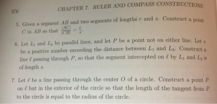 Solved CHAPTER 7. RULER AND COMPASS CONSTRUCTIONS 5. Given a | Chegg.com