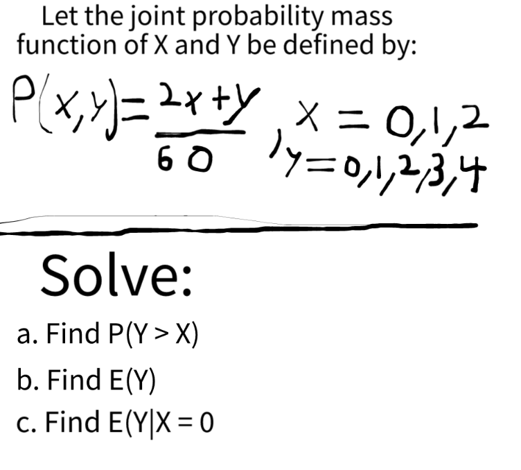Solved Let the joint probability mass function of X and Y be | Chegg.com