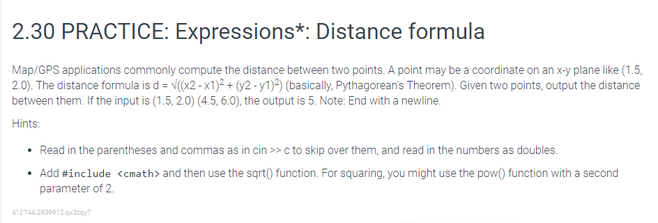 Solved 2.30 PRACTICE: Expressions*: Distance formula Map/GPS | Chegg.com
