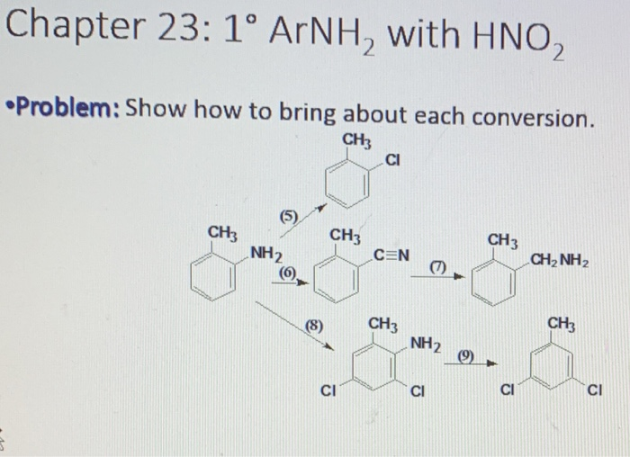 Solved Chapter 23: 1° ArNH2 with HNO2 Problem: Show how to | Chegg.com