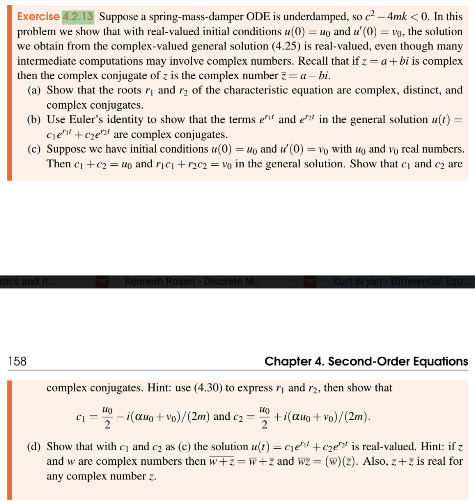 Exercise 4.2.13 Suppose a spring-mass-damper ODE is | Chegg.com