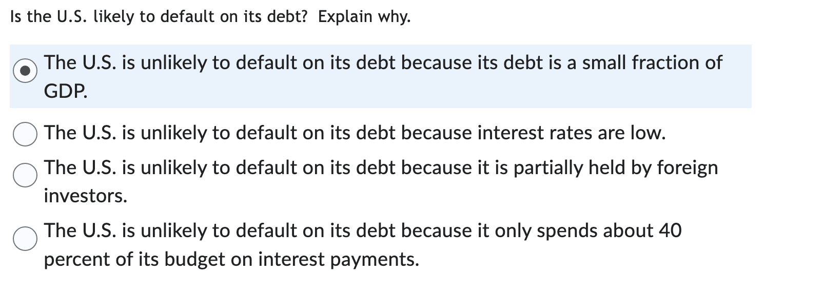 Solved Is the U.S. likely to default on its debt? Explain | Chegg.com