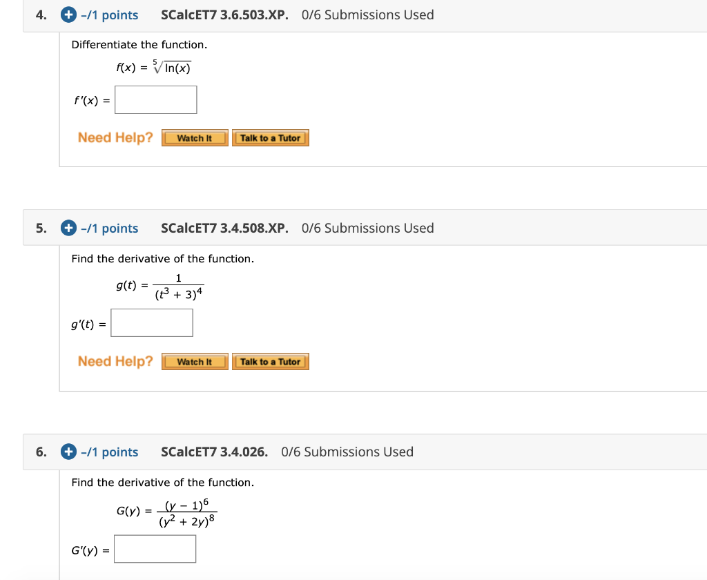 Solved 1. + -/1 points ScalcET7 3.4.007. 0/6 Submissions | Chegg.com